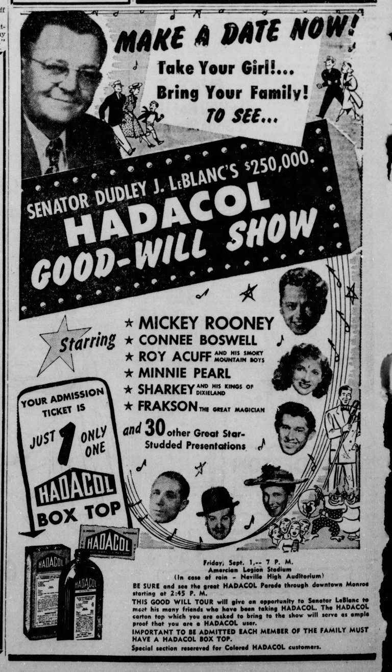 Monroe and the Hadacol Good-Will Tour – Ouachita Parish History Tidbits