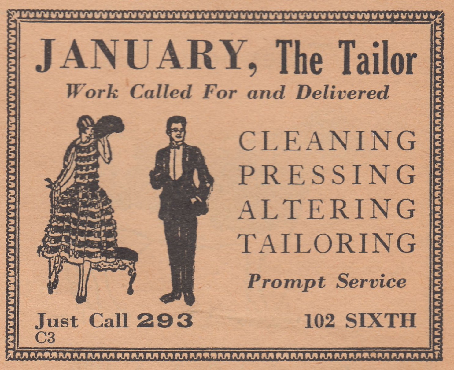 January, The Tailor Ad – 1929 – Ouachita Parish History Tidbits